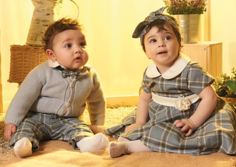 Completo bambino papillon cardigan pura lana celeste - Kioki